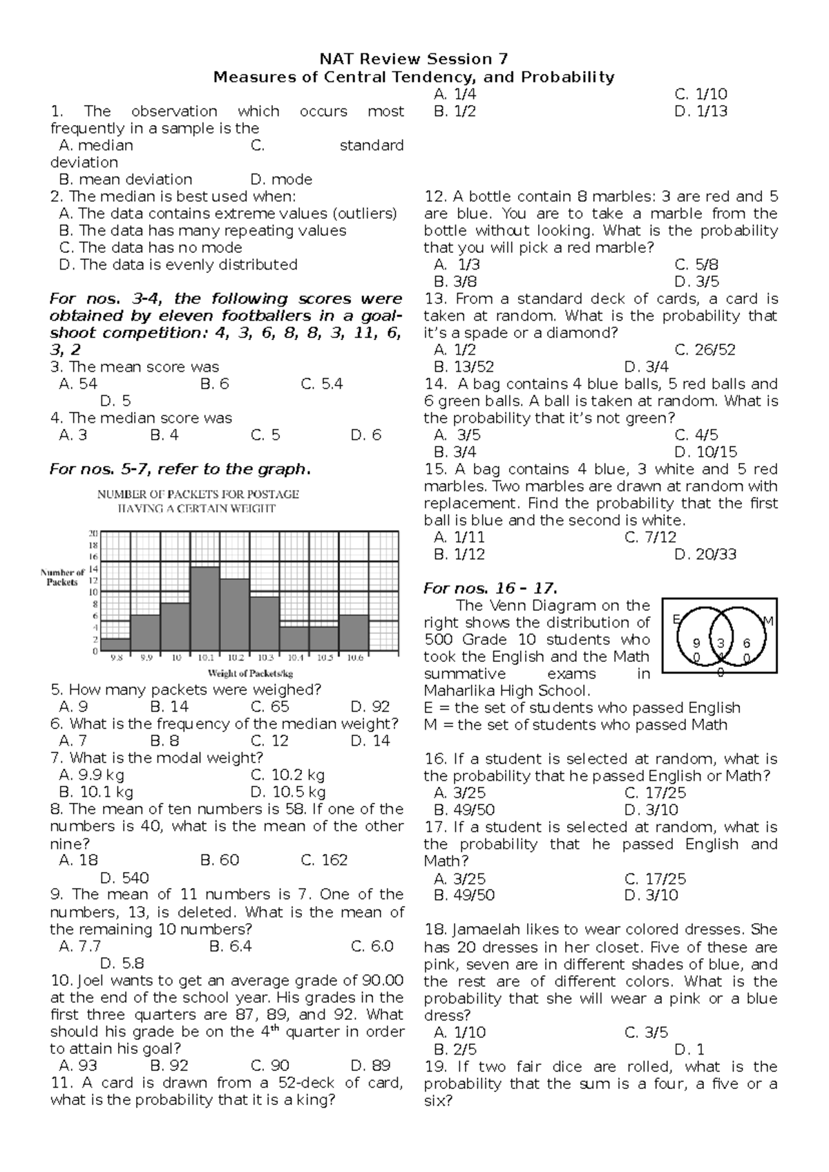 NAT Review Session 7 Stat and Prob 1 - NAT Review Session 7 Measures of ...