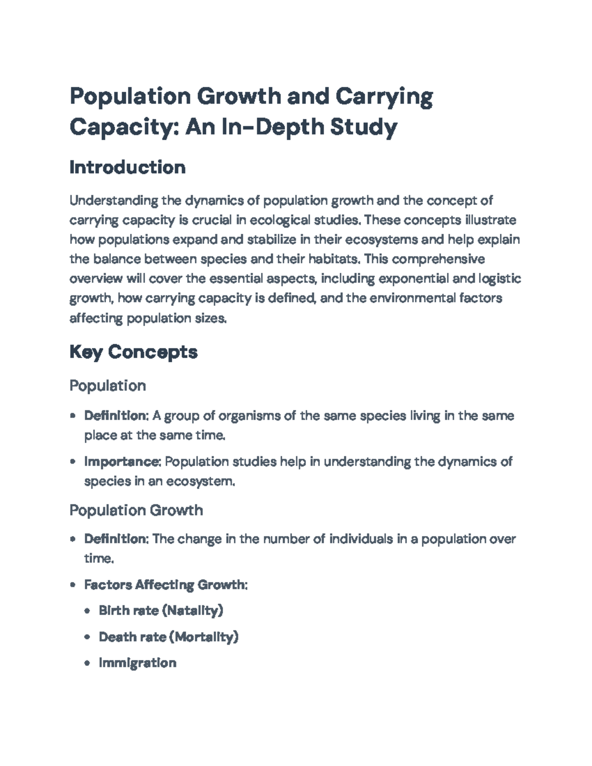 Population Growth & Carrying Capacity: An Ecological Overview ...
