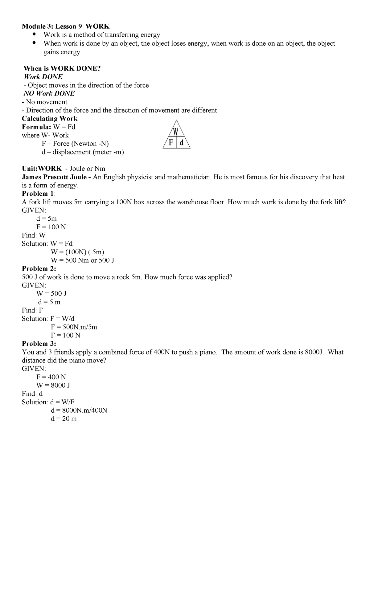 Module 3: Lesson 9 - Understanding Work and Energy Transfer - Studocu