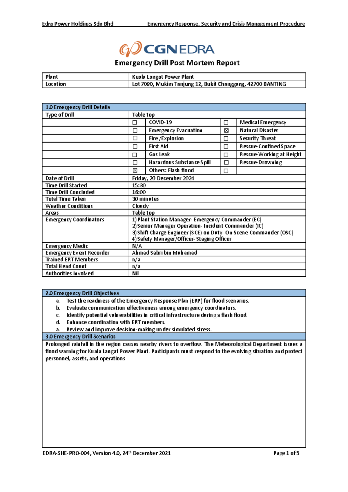 Emergency Drill Post Mortem Report: Flash Flood Scenario 24 WIE - Studocu
