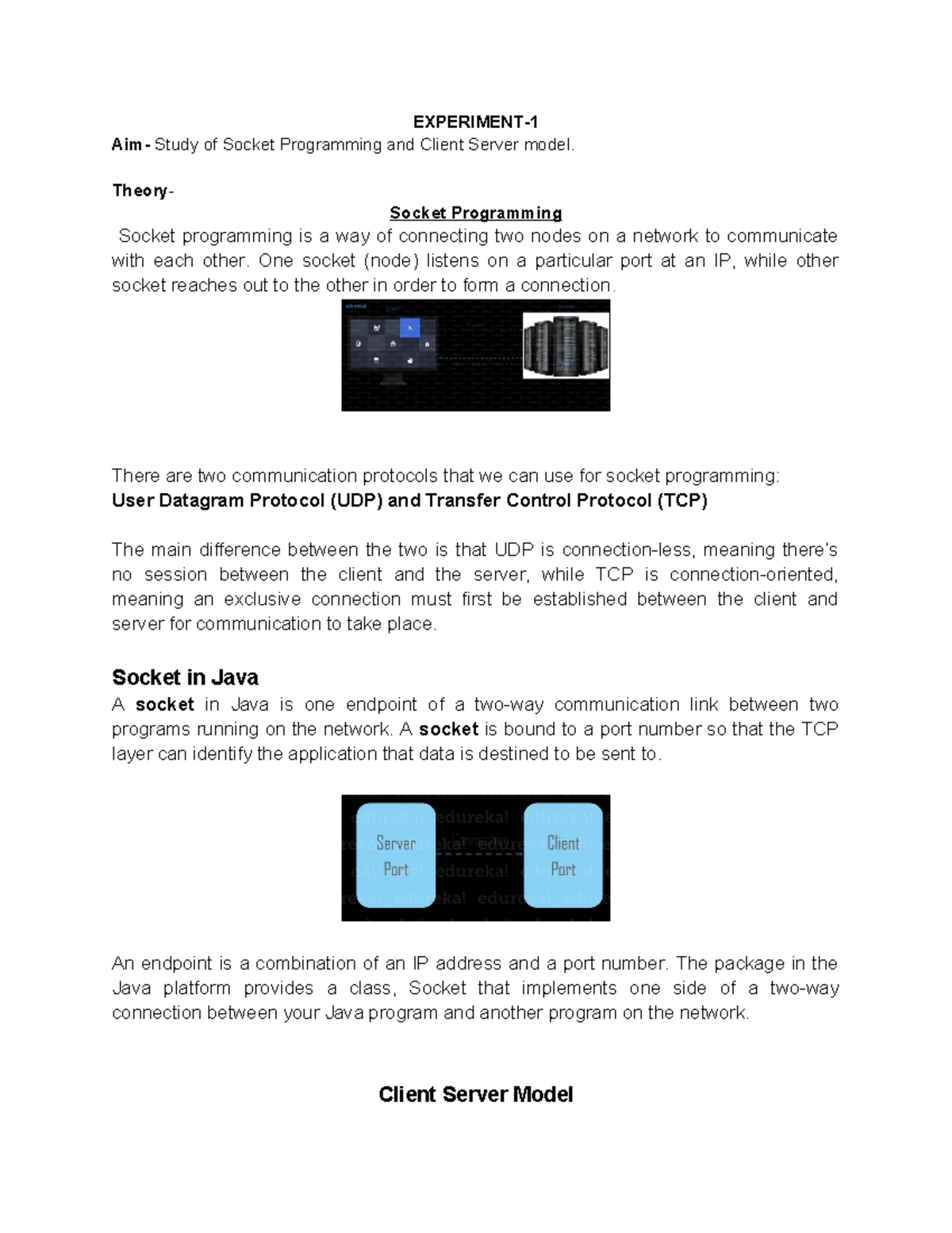 CN experiment 1 - cn experminet - EXPERIMENT- Aim- Study of Socket Programming and Client Server ...
