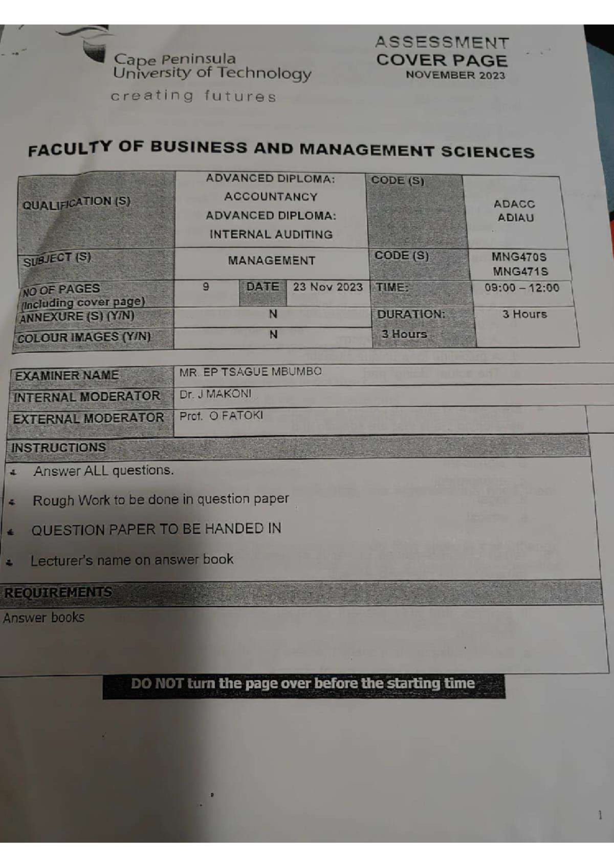 General Management MNG470S NOV 2023 Exam Question Paper and Case Study ...