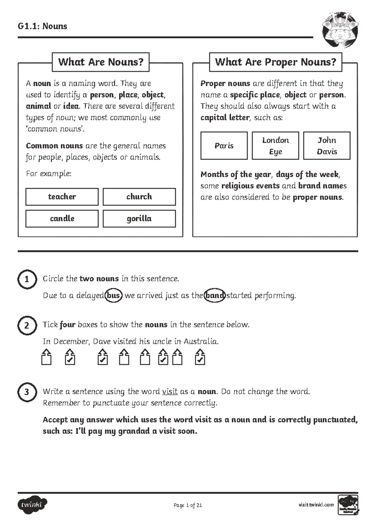 G1.1: Grammar Concepts and Exercises for Understanding Nouns, Verbs ...