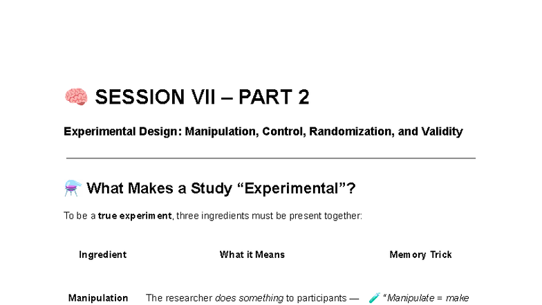 Session VII - Part 2: Experimental Design Study Guide (Quantitative ...