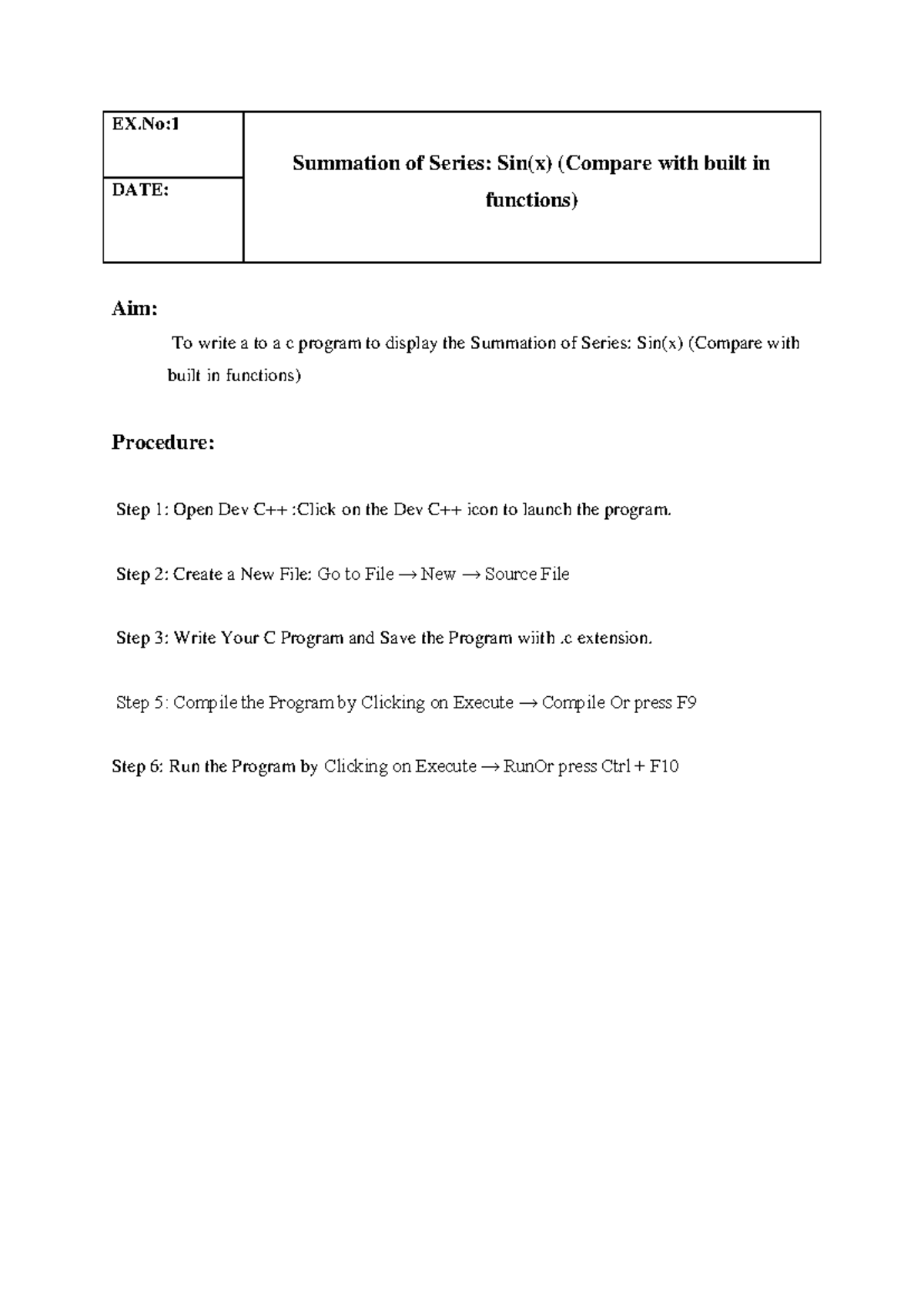C Lab Manual - EX.No:1 to EX.No:4 Program Notes - Studocu