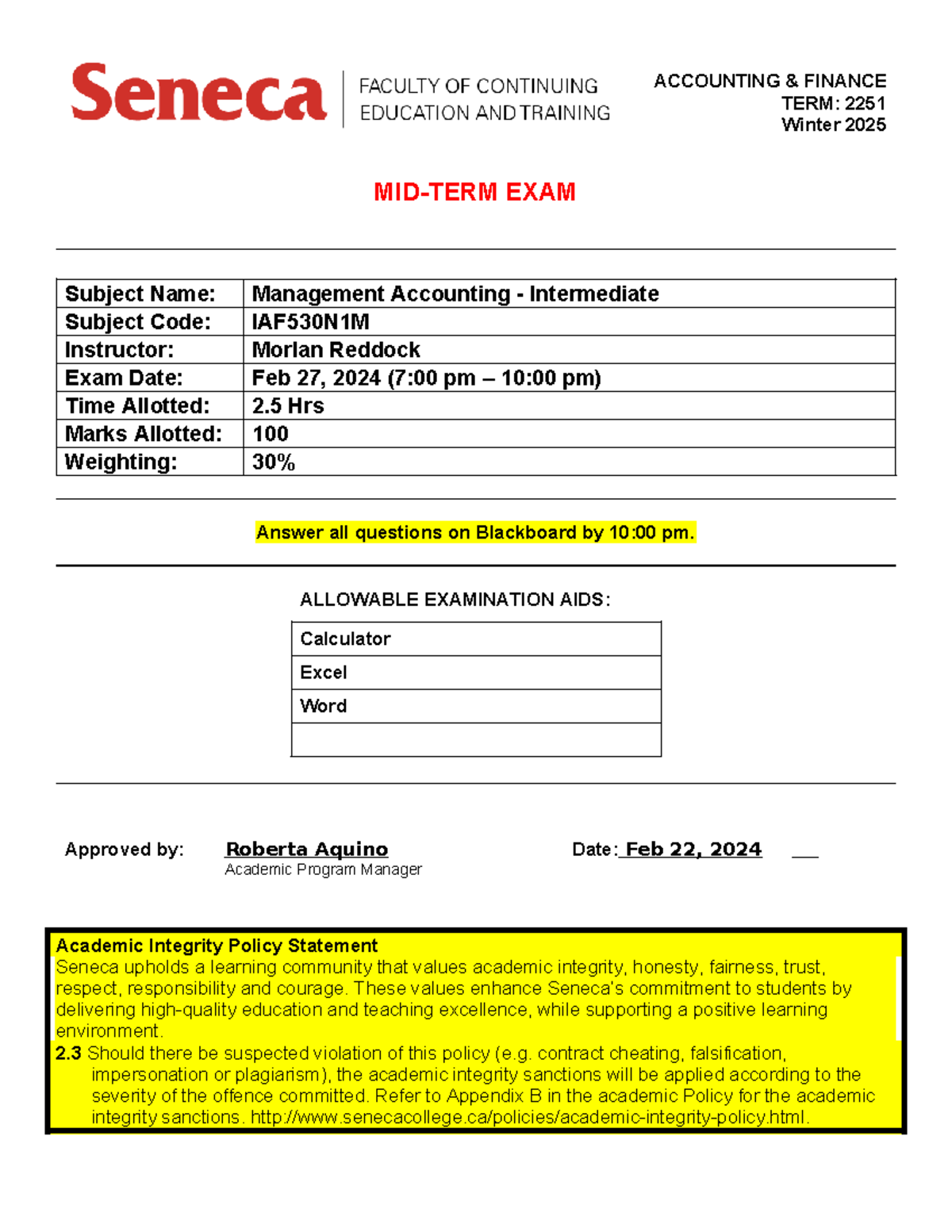 IAF530 Midterm Exam Guide for Management Accounting - Winter 2025 - Studocu