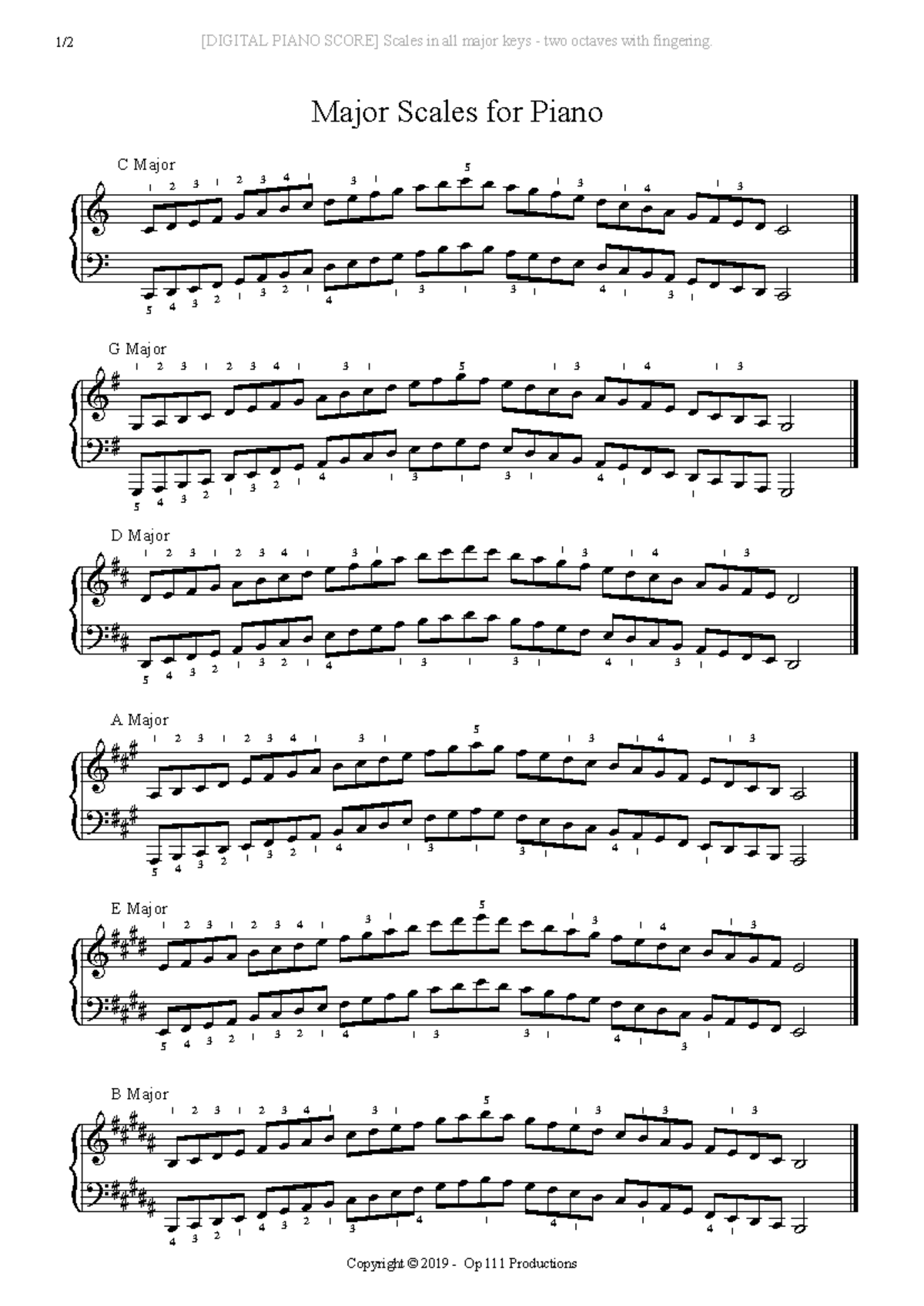 PIANO 101: Major Scales in All Keys with Fingering - Studocu
