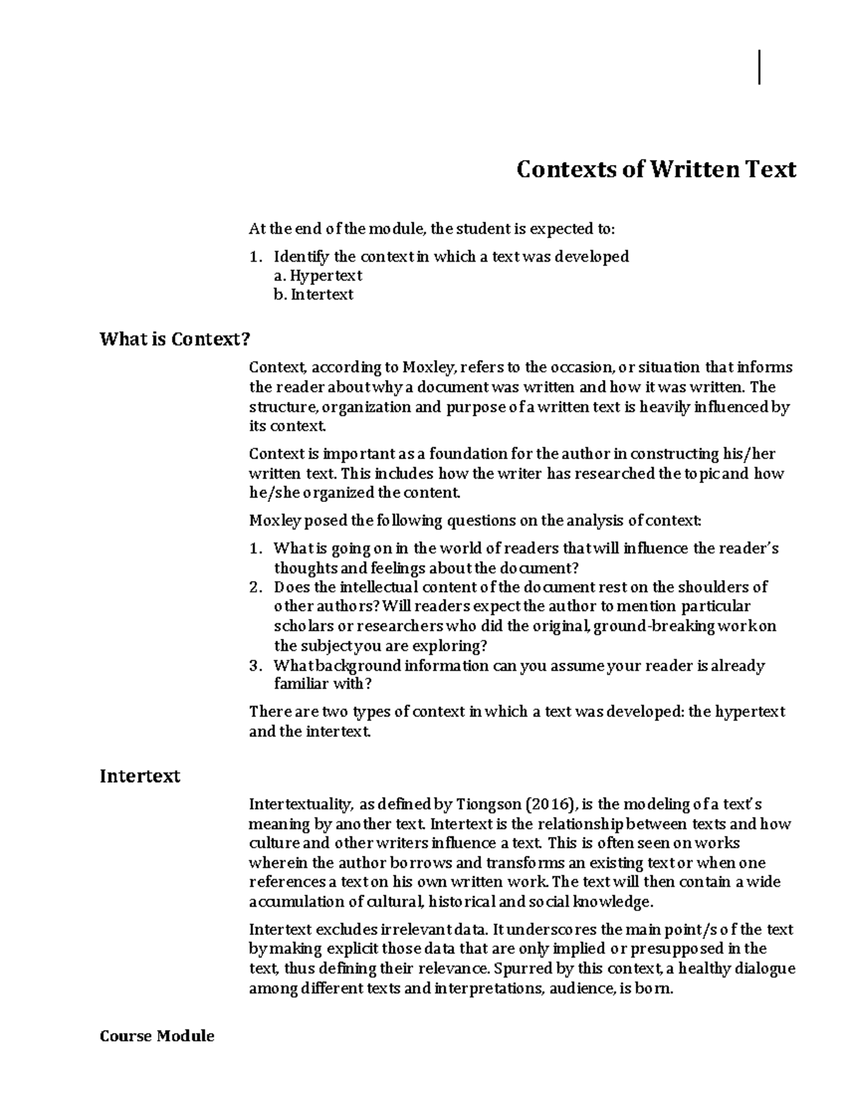 Week 013-Course Module-Contexts Of Written Text - Course Module ...