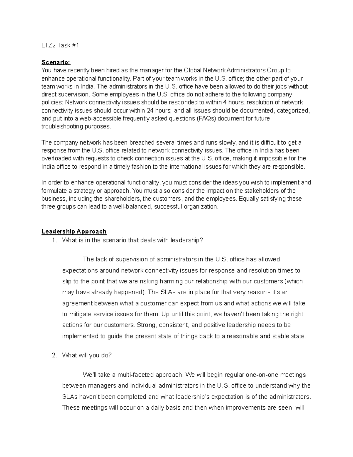 WGU Msitm LTZ2 - Task 1 - LTZ2 Task # Scenario: You have recently been ...
