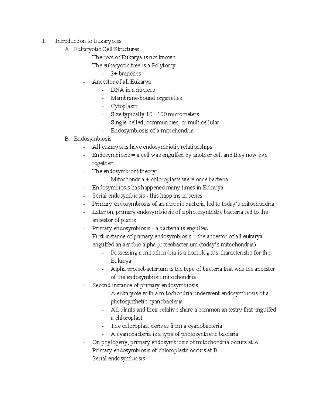 Gen Bio II Notes - Lecture III Eukaryotes - I. Introduction to ...