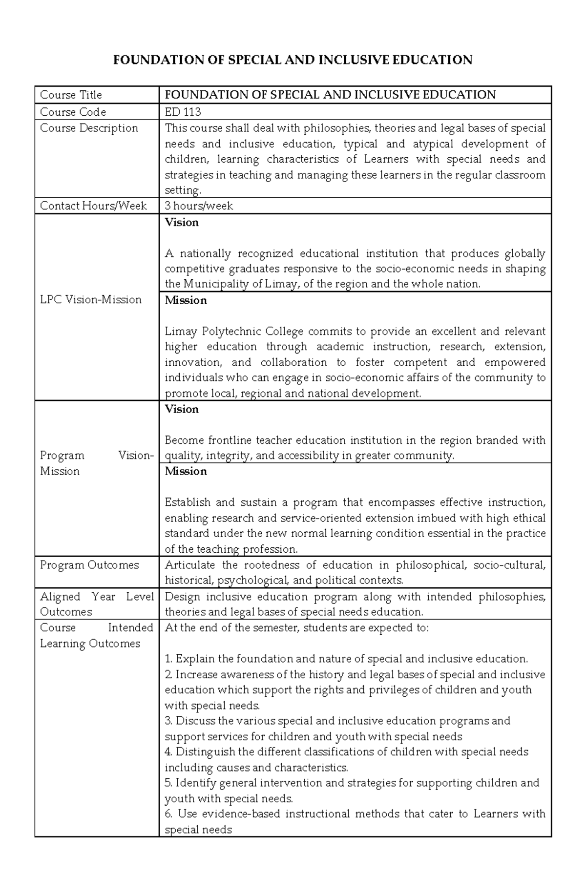 I. Essential Concepts in Special and Inclusive Education - FOUNDATION ...