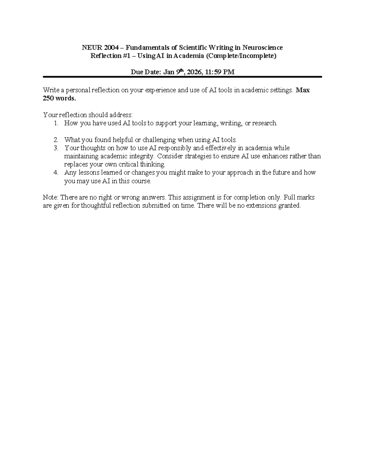 NEUR 2004 Reflection #1: Using AI Tools in Academia - Studocu