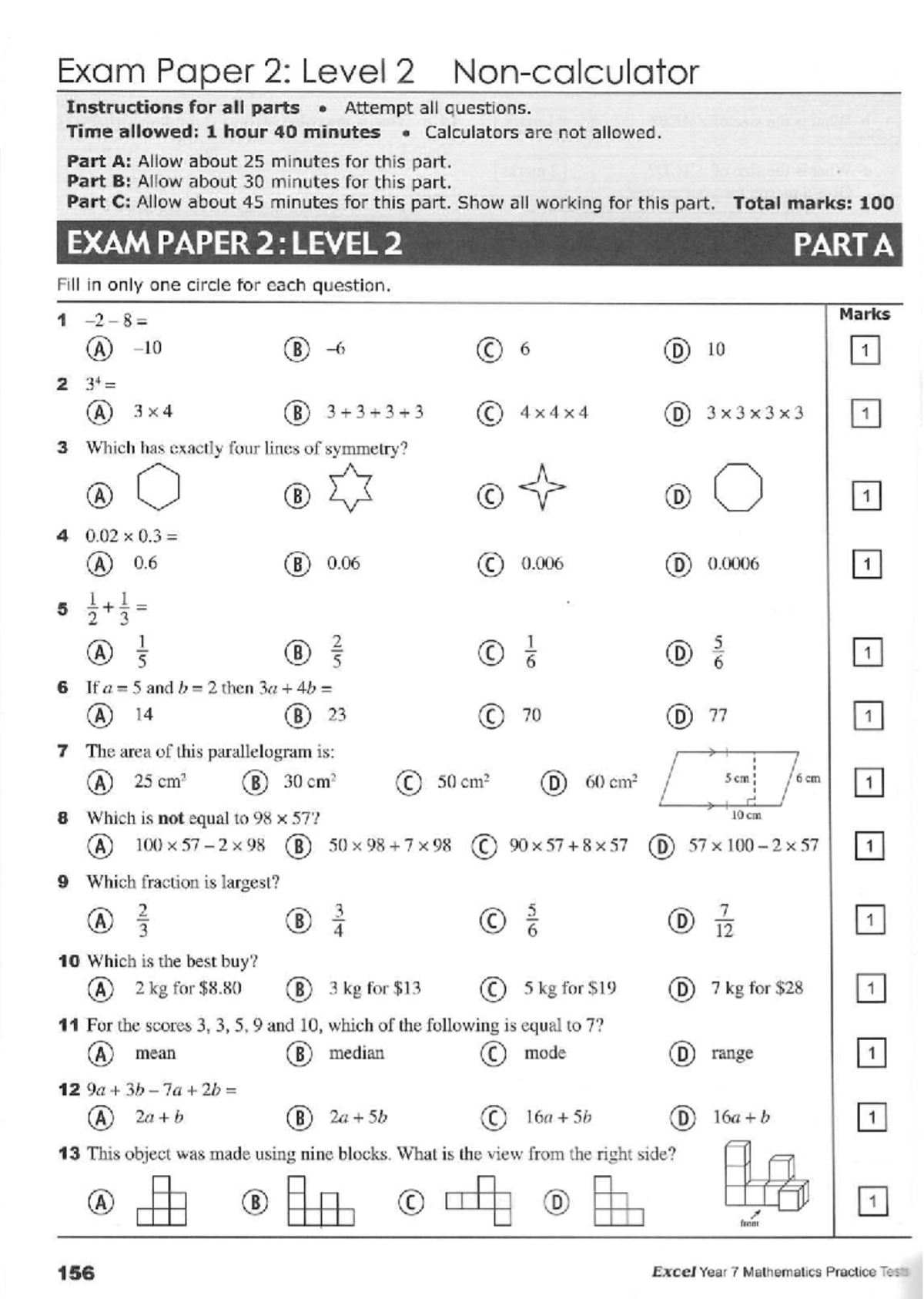 Yr 7 Mathematics Exam Paper 2: Comprehensive Practice Test - Studocu