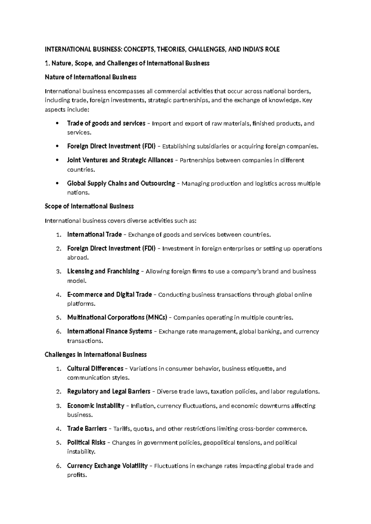 International Business Notes TILL Module 3: Concepts & Challenges - Studocu