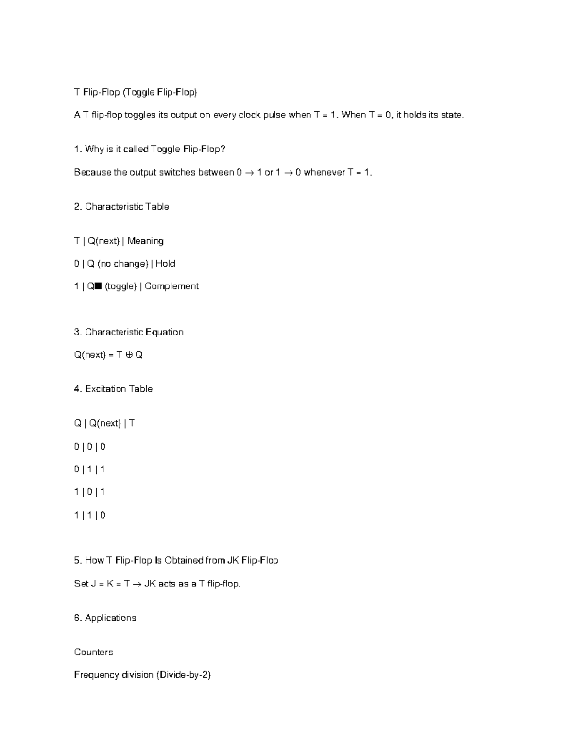 T Flip Flop - Summary Notes on T Flip Flop Concepts - Studocu