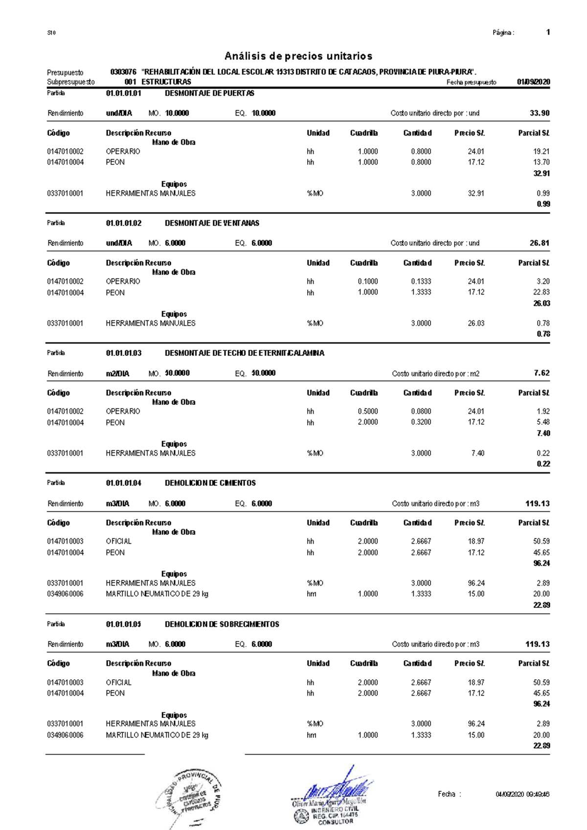 APU Estructuras: Análisis de Precios Unitarios para Rehabilitación ...