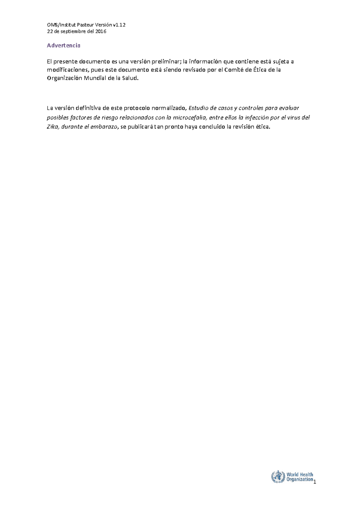 Protocolo de Estudio de Casos y Controles sobre Microcefalia y ZIKV ...