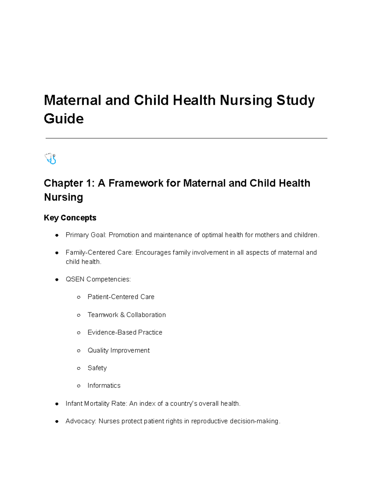 Maternal and Child Health Nursing Study Guide: Chapter 1 Overview - Studocu
