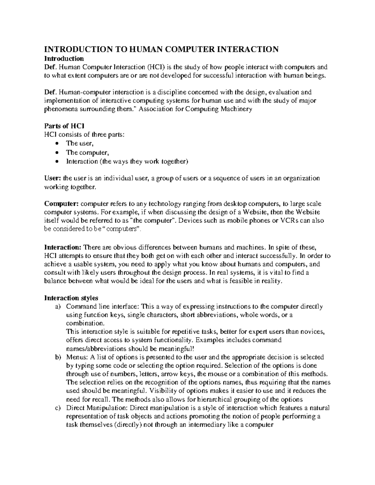 L1 HCI Introduction TO Human Computer Interaction - INTRODUCTION TO ...