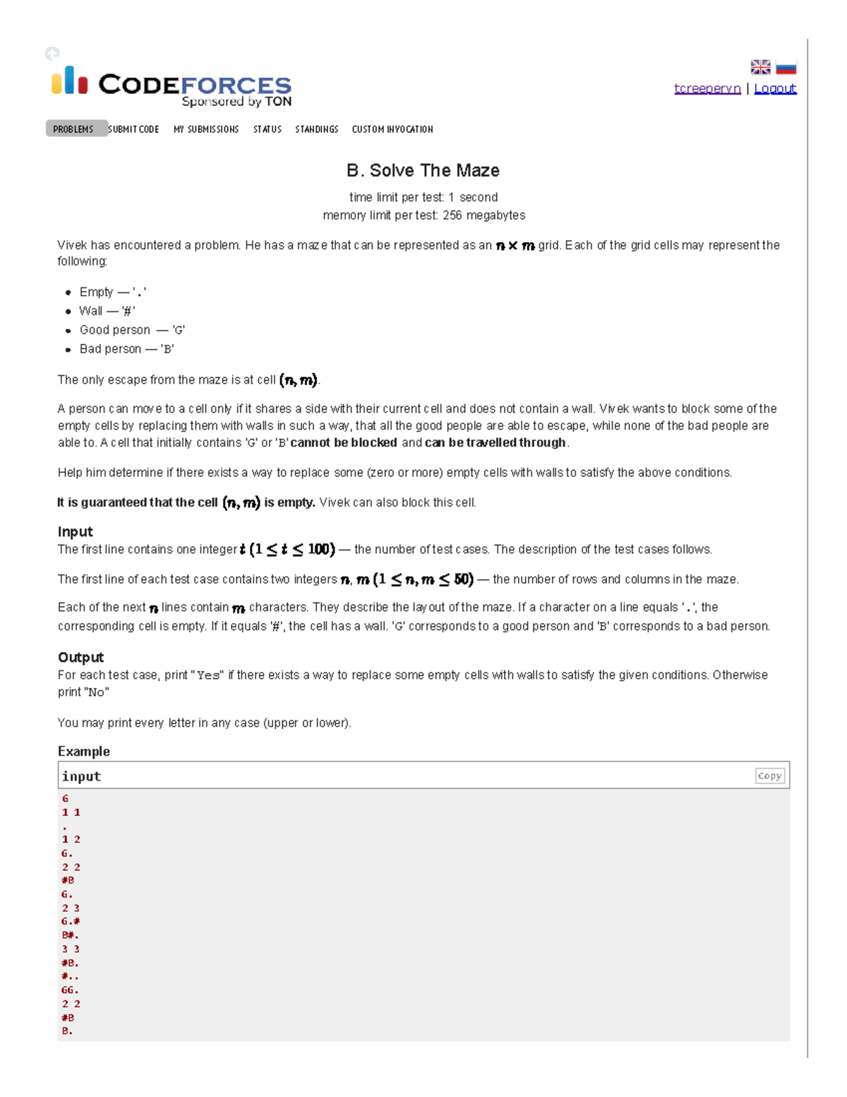 Problem B: Maze Escape - Codeforces (tcreepervn) - Studocu