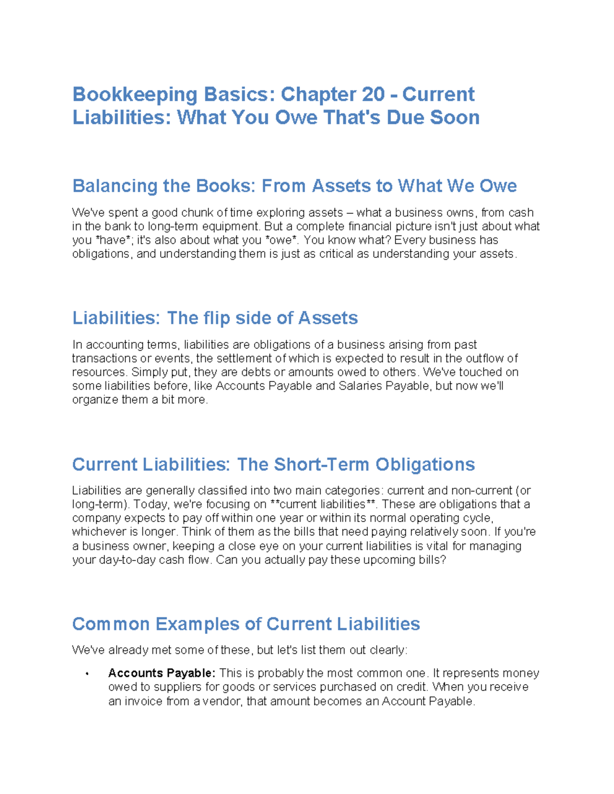 Bookkeeping Basics (19): Chapter 20 - Understanding Current Liabilities ...
