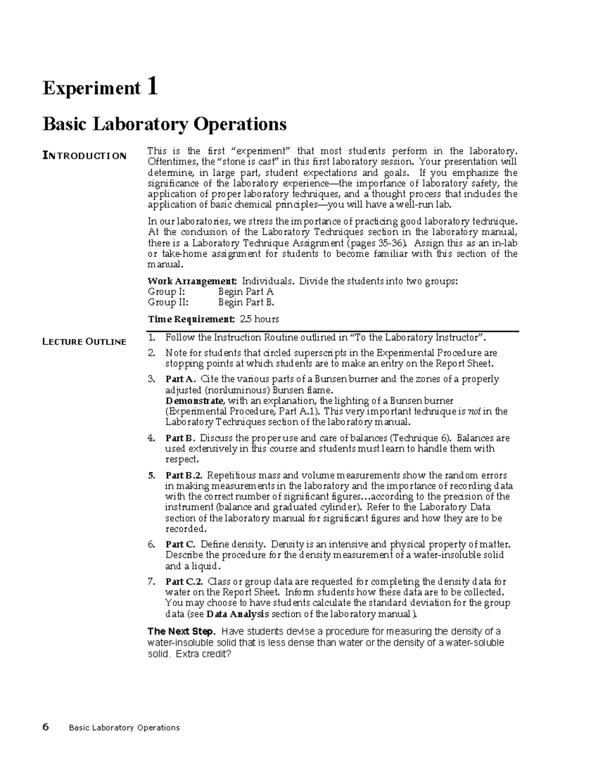 Ch01 - Answer Key - 6 Basic Laboratory Operations Experiment 1 Basic ...