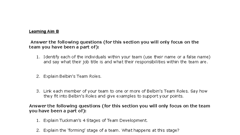 Help Sheet Learning Aim B - Learning Aim B Answer the following ...