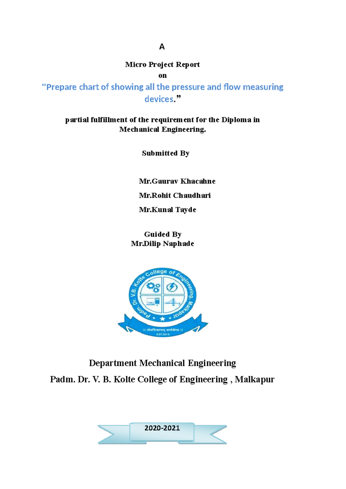 FMM 22445 Micro Project Report on Pressure & Flow Measurement Devices - Studocu