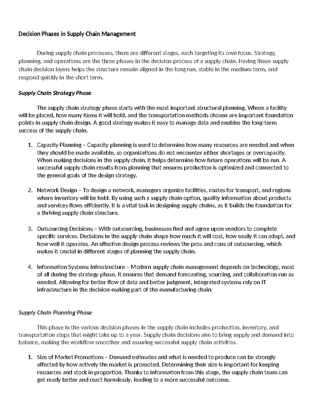 Decision Phases in Supply Chain Management: Strategy, Planning, and ...