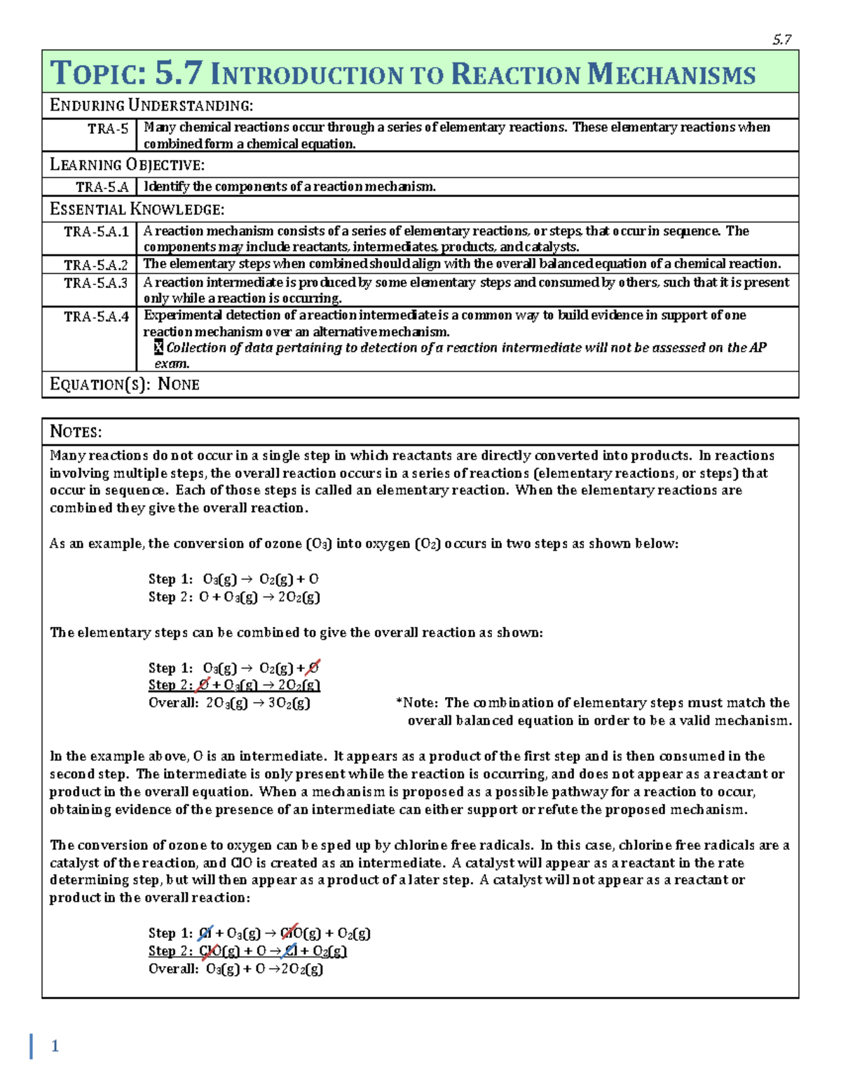 AP Chemistry Unit 5.7: Introduction to Reaction Mechanisms Notes - 5. 1 ...