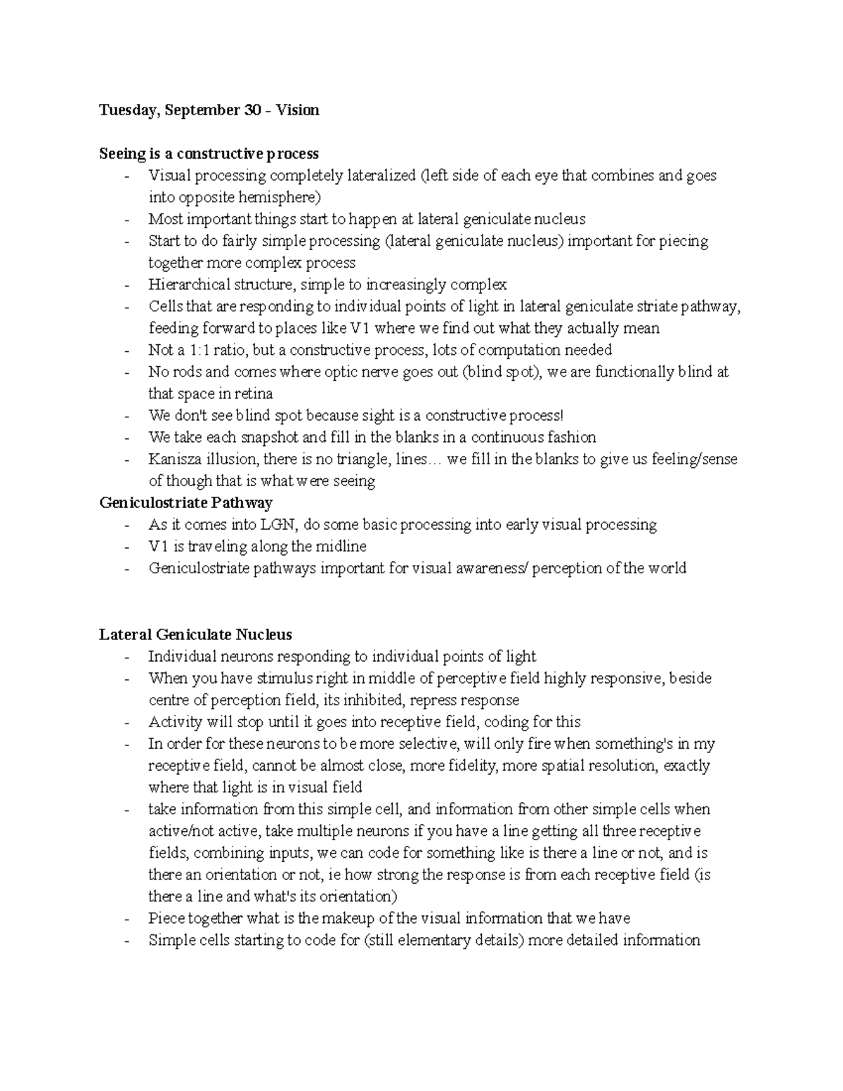 PSYS Lecture Notes: Visual Processing and the Geniculostriate Pathway ...