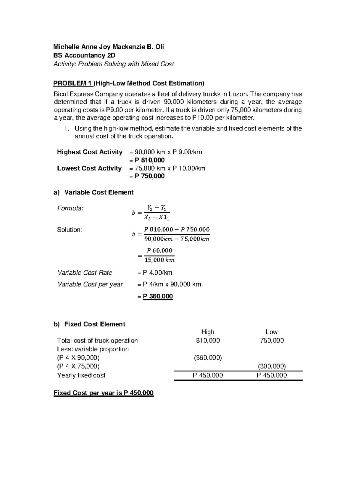 Cost Acc - Activity: Problem Solving with Mixed Cost Analysis - Studocu