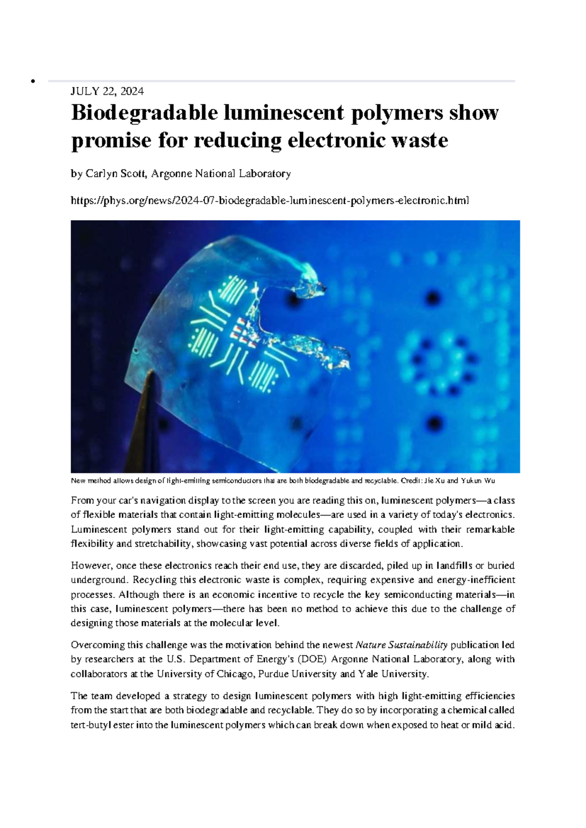 Biodegradable Luminescent Polymers: A Sustainable Solution for E-Waste ...