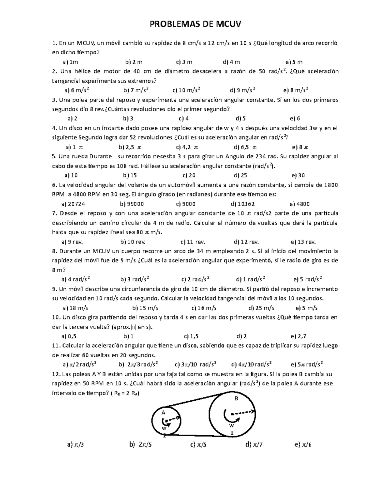 Ejercicos DE MCUV - guia practica - PROBLEMAS DE MCUV En un MCUV, un ...
