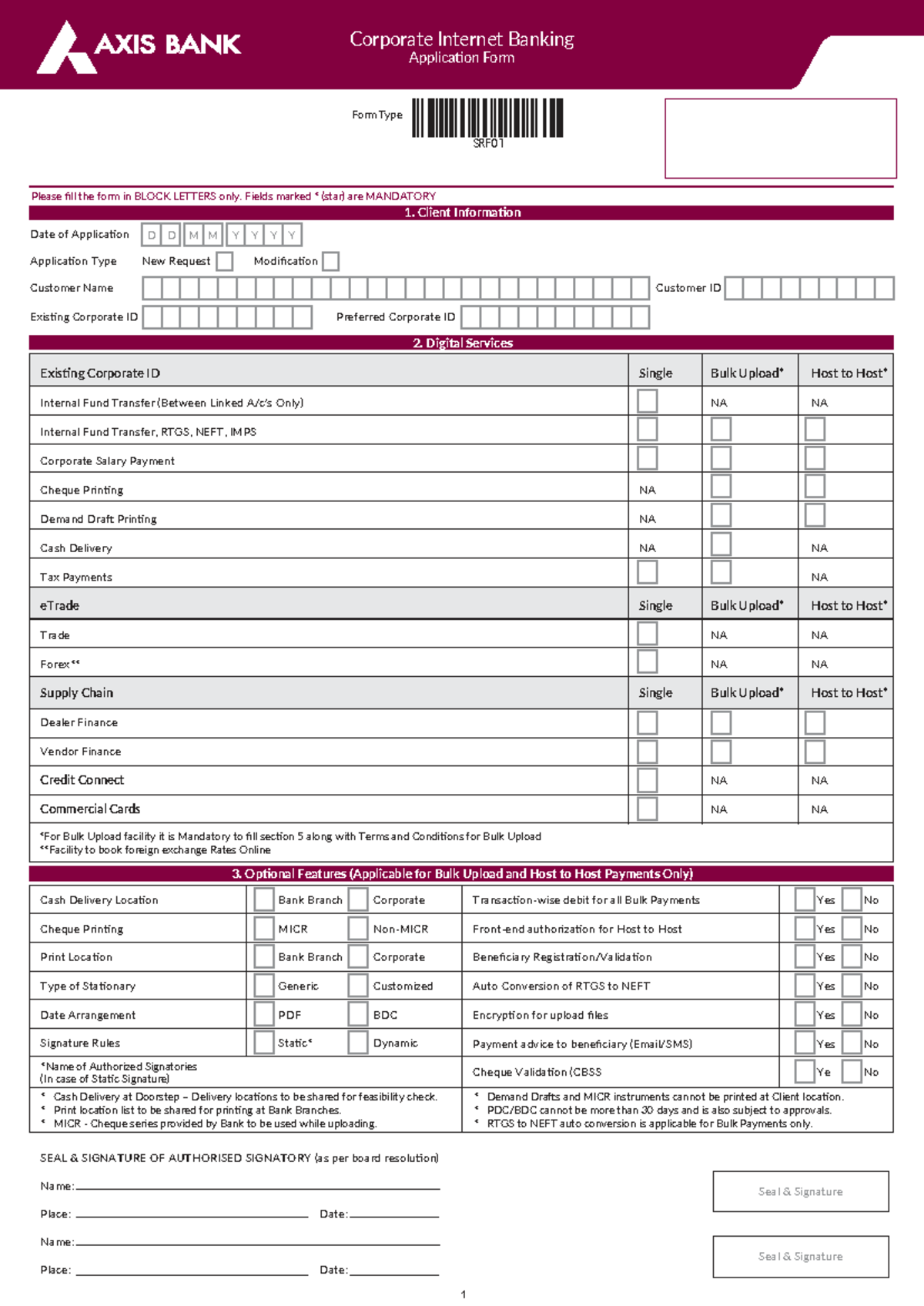 Corporate Internet Banking Application Form SRF01 - Instructions ...
