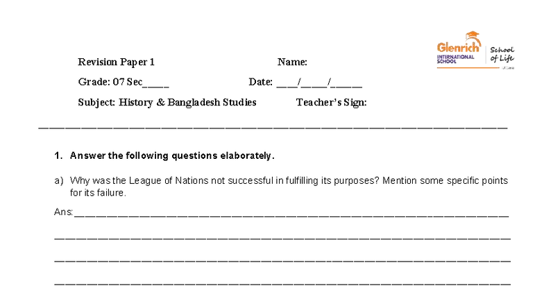 Revision Paper 1 - js study - Revision Paper 1 Name: Grade: 0 7 Sec ...
