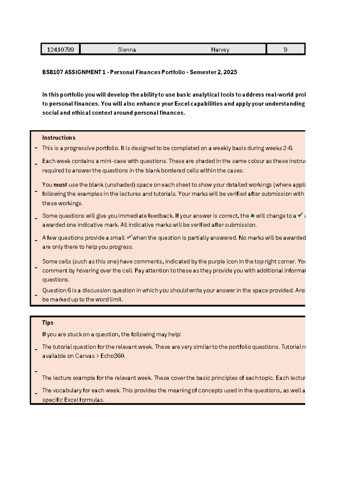 BSB107 ASSIGNMENT 1 - Personal Finances Portfolio Guide - Studocu