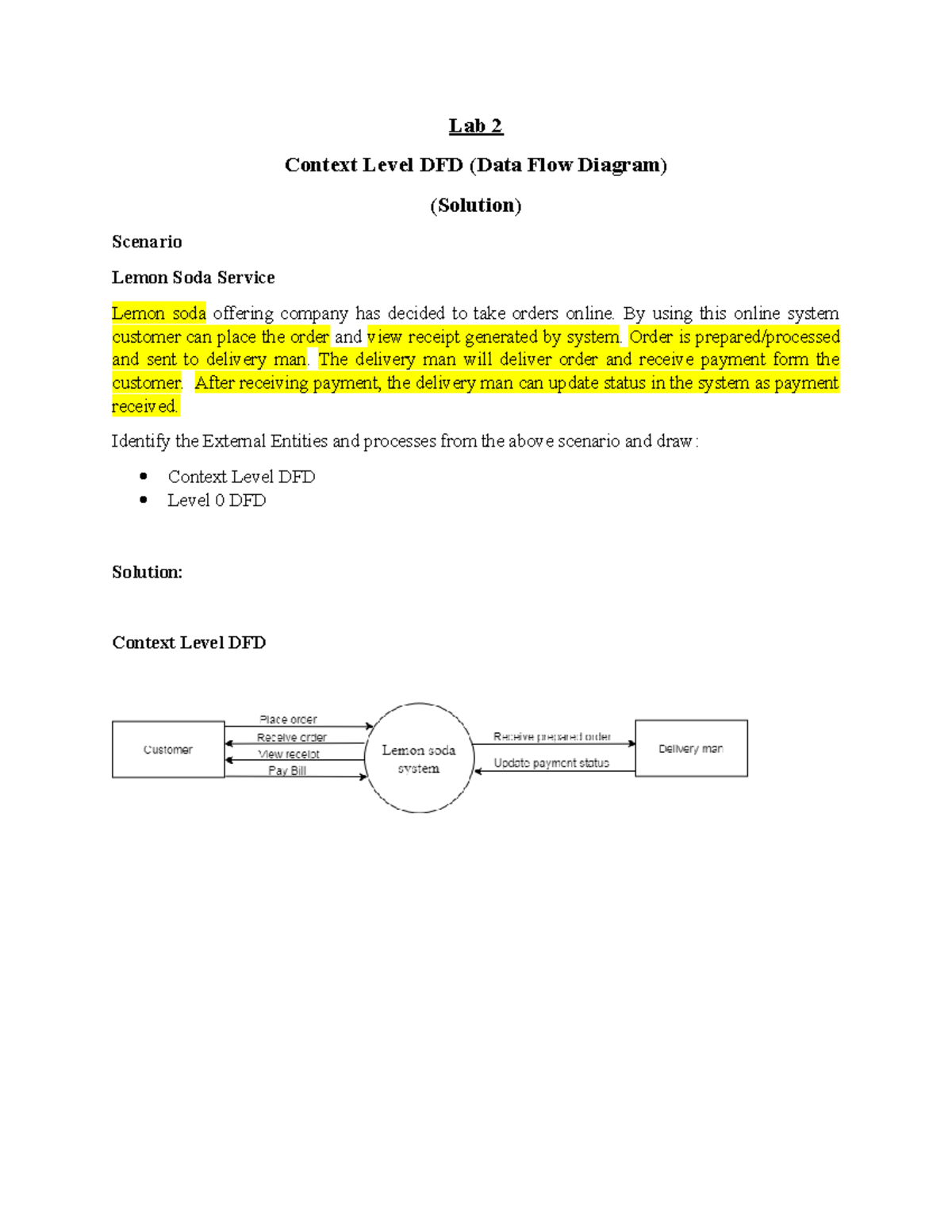 Lab 2-Context Level DFD (Data Flow Diagram) Solution - Lab 2 Context ...