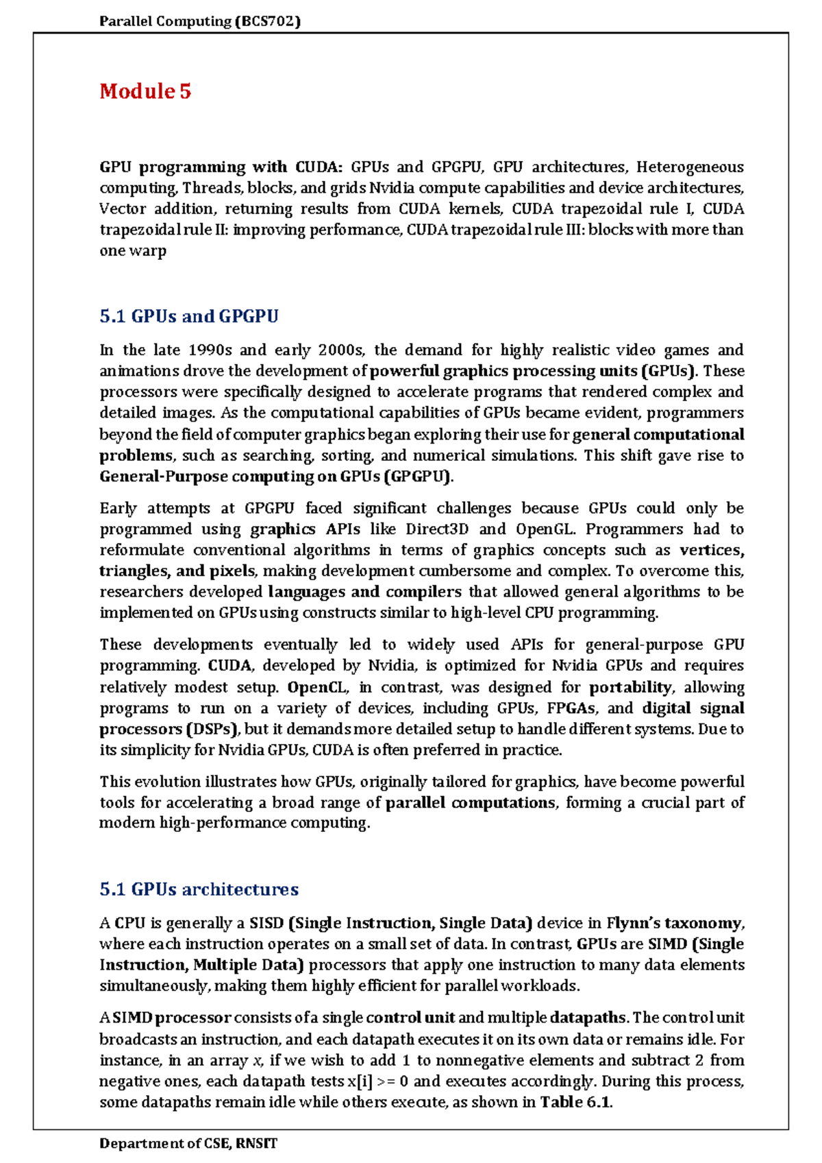 Parallel Computing (BCS702) Module 5: GPU Programming with CUDA Notes ...