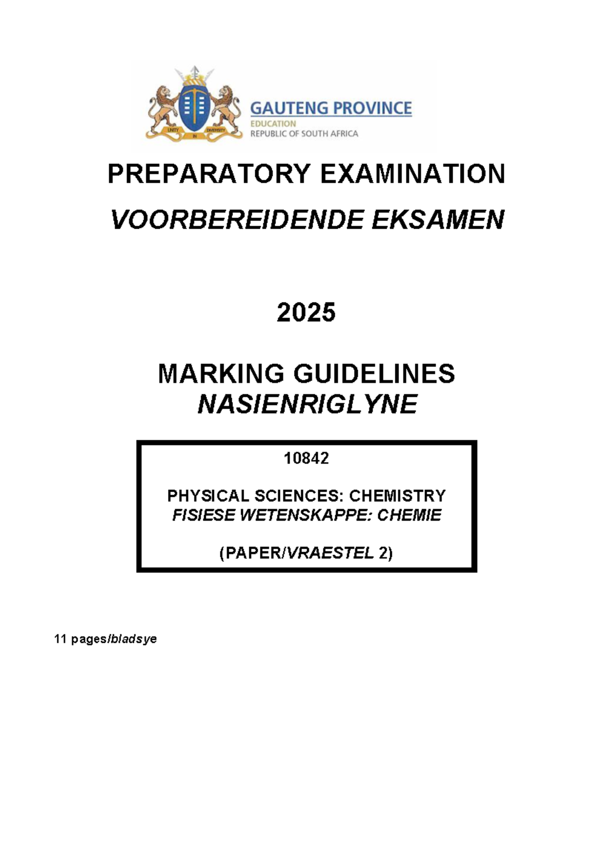 Marking Guidelines for 10842 Physical Sciences: Chemistry Preparatory ...