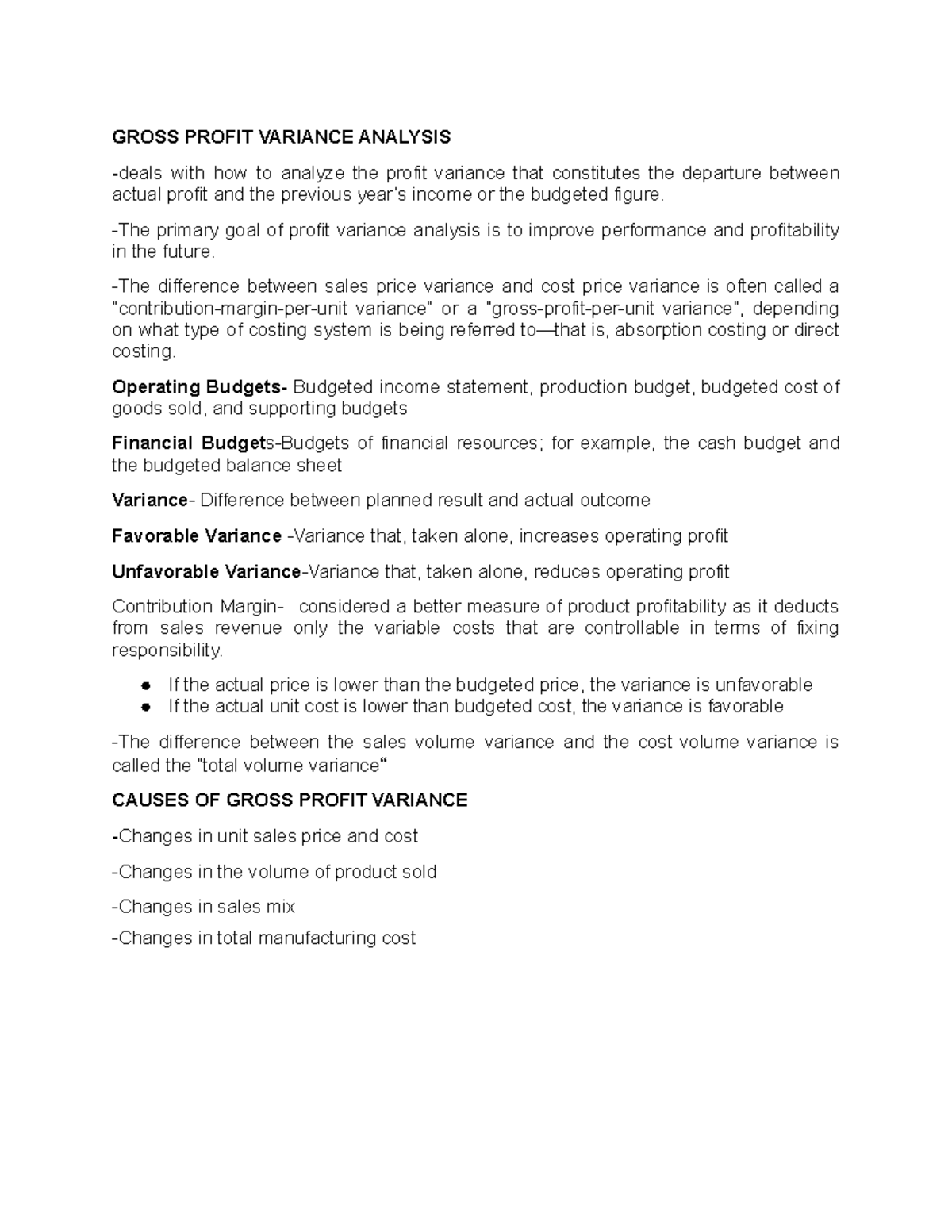 GROSS PROFIT VARIANCE ANALYSIS: Key Insights and Implications - Studocu