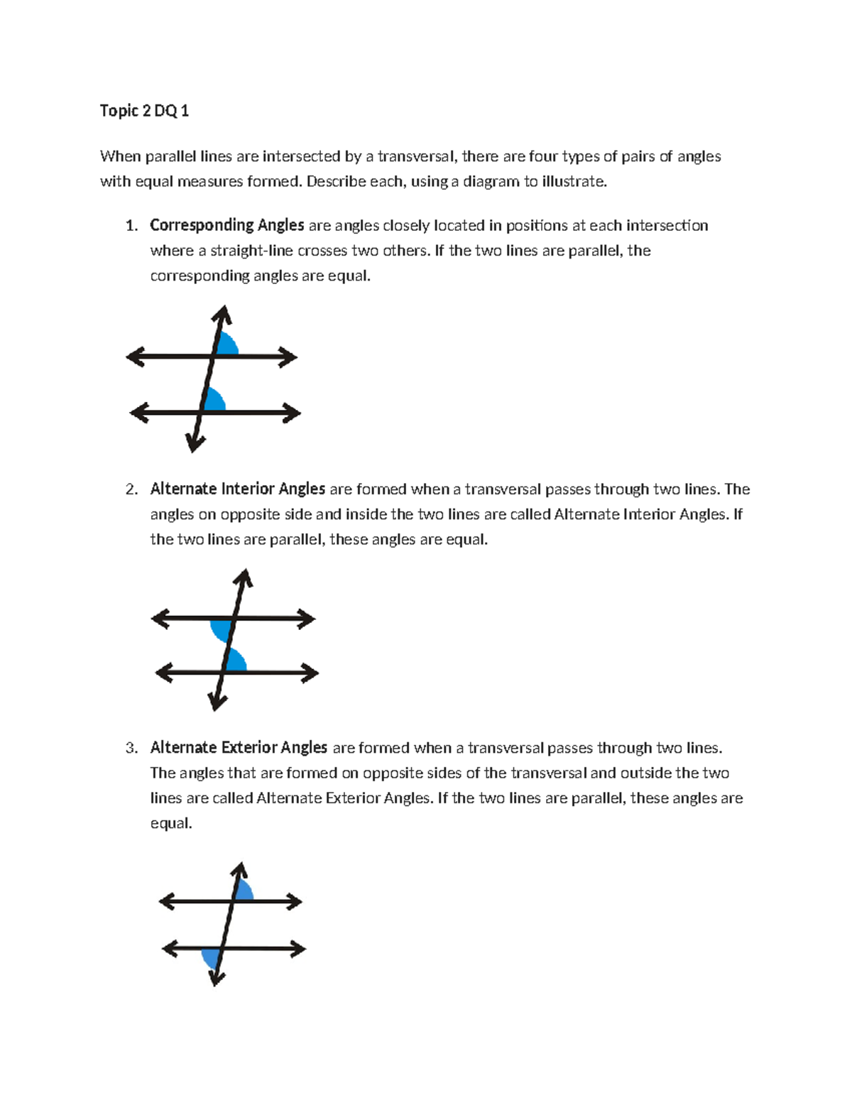Topic 2 DQ 1: Types of Angle Pairs Formed by a Transversal - Studocu