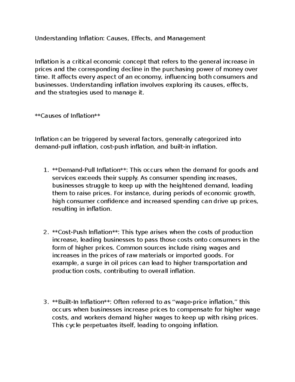 Understanding Inflation: Causes, Effects, and Management - ECON 101 ...