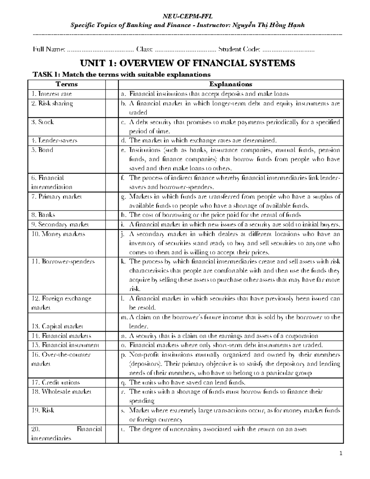 Unit 1: Overview of Financial Systems - Banking & Finance Study Guide ...