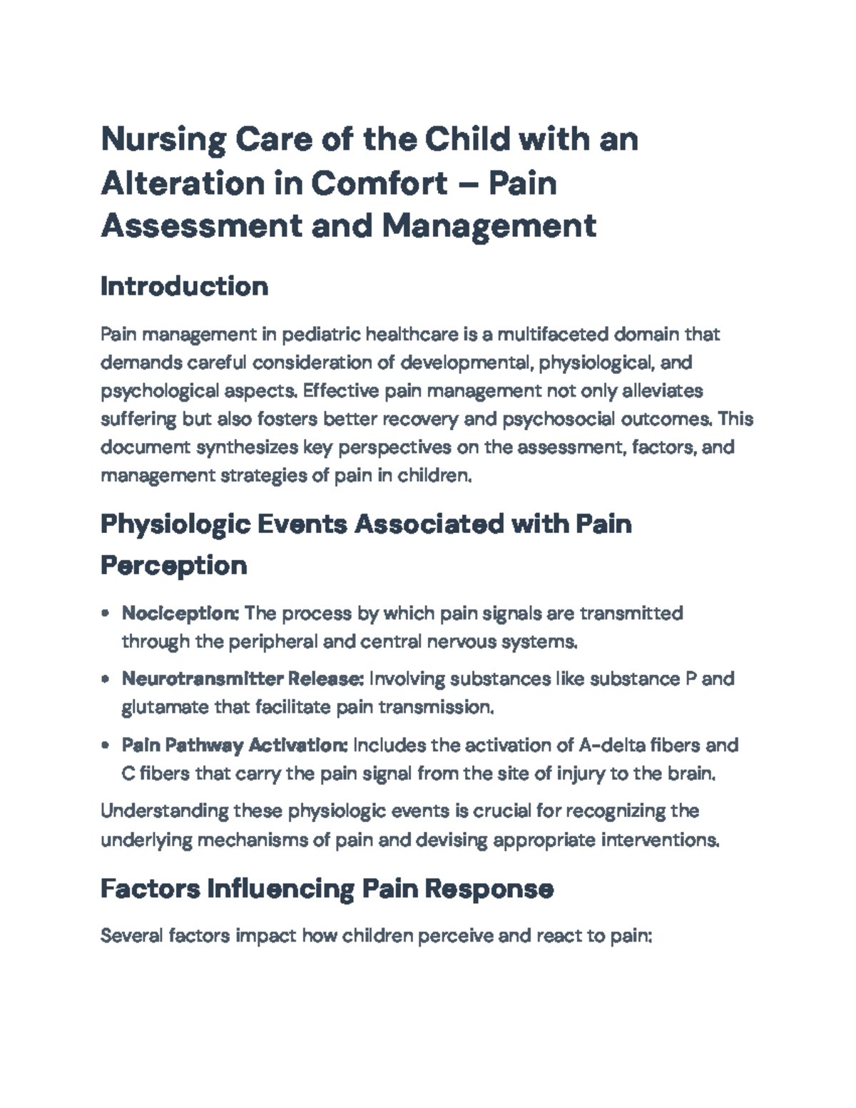 Nursing Care: Pediatric Pain Assessment & Management Strategies ...