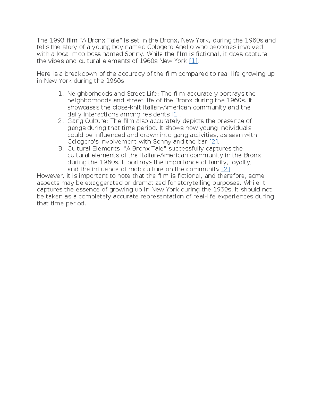 Analysis of the 1993 Film "A Bronx Tale": Cultural Accuracy and Themes ...