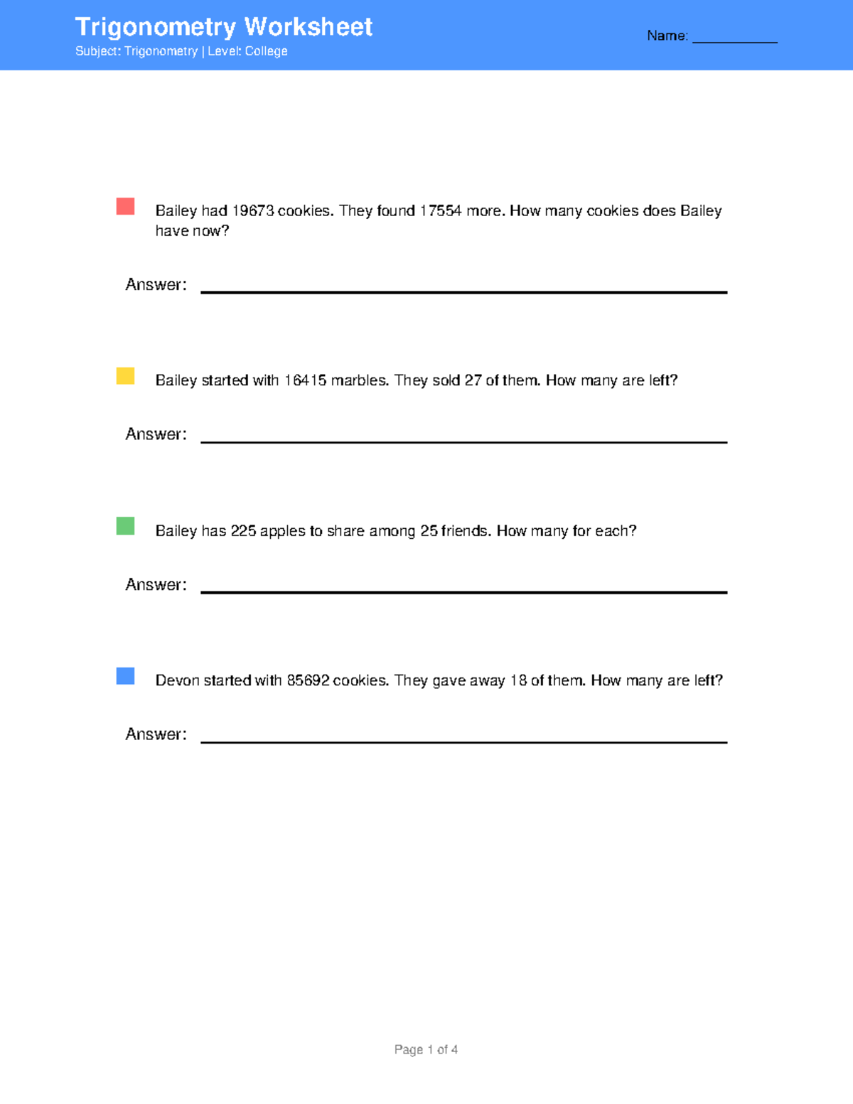Trigonometry Worksheet 5: College Level Practice Problems - Studocu