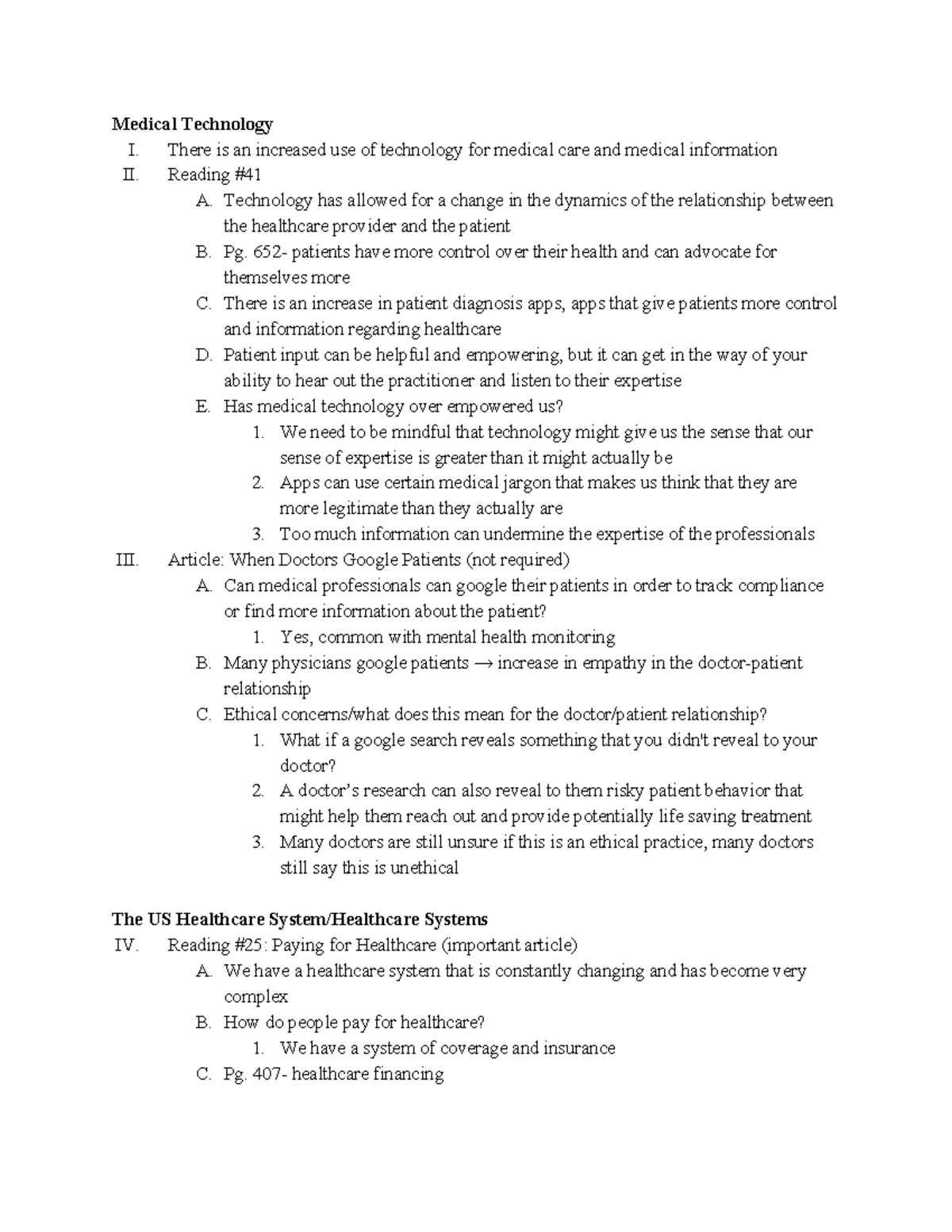 SOC 200 Week 6 - Notes on Medical Technology and US Healthcare System ...