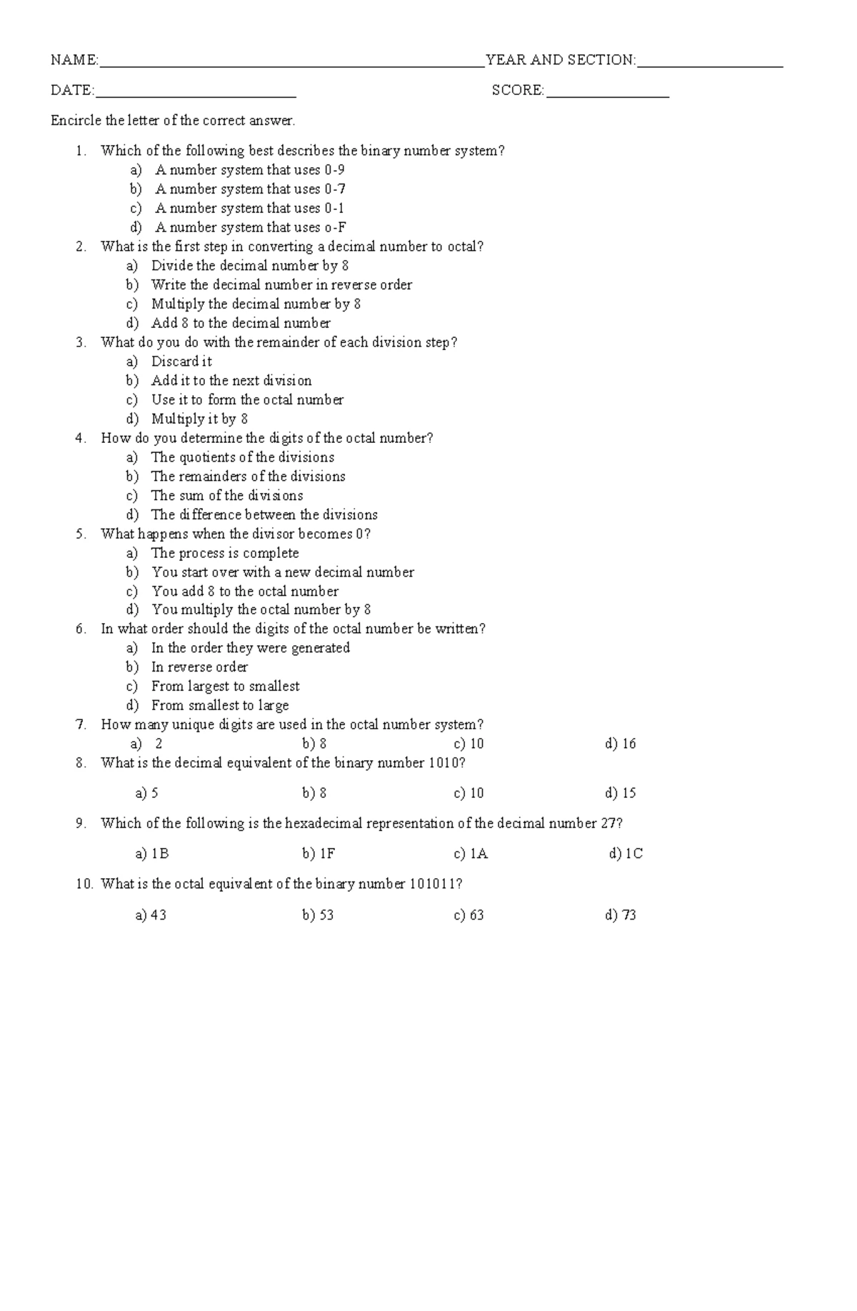 Week 3 notes tle 7 - COMPUTER NUMBER SYSTEM A number system is a method ...
