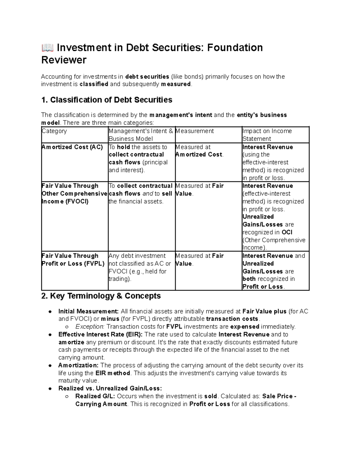 Investment in Debt Securities: Foundation Review & Quiz (AC 101) - Studocu